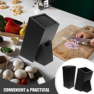 Luxshiny Wood Knife Block Without Knives Universal Kitchen Counter Knife Holder Knife Cutter Blocks Storage Organizer for Home Kitchen Restaurant Black