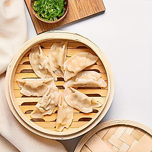 DEAUVIOR Bamboo Steamer Basket Traditional Dumpling Steamer Basket with Lid Durable Dim Sum Steamer for Cooking Vegetables Bao Buns Fish Meat (4"(Two Tier))