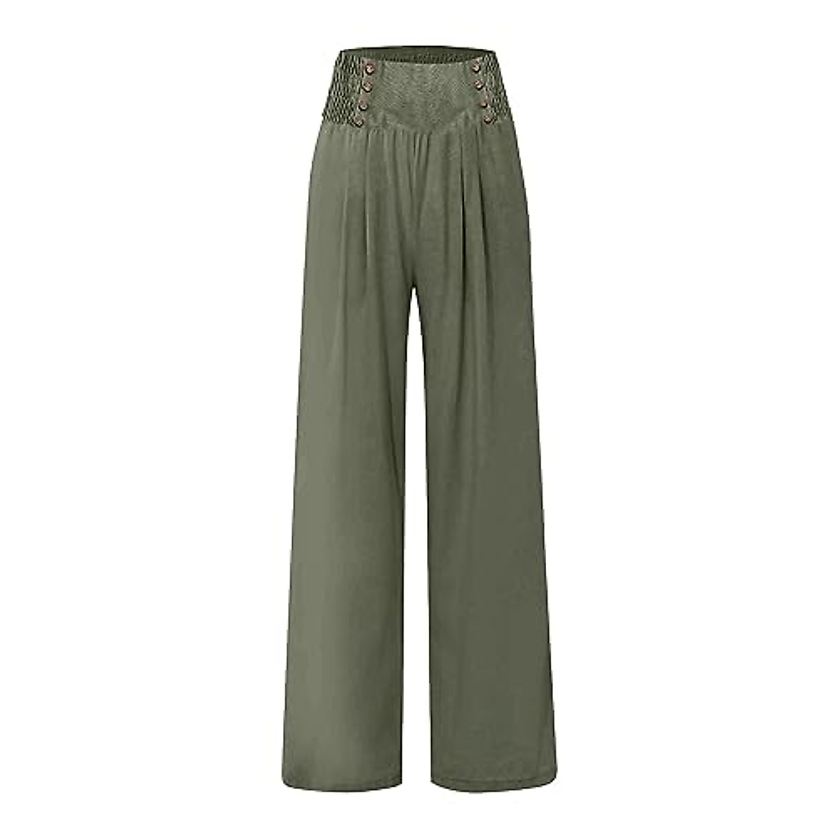Women's Cotton Linen Pants Summer Button Trim High Waisted Wide Leg Pant Loose Dress Pant Trousers with Pocket Sweatpants Women Khaki Pants Y2k Pants Casual Pants Women Yoga Pants for Women