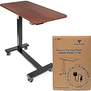 Vaunn 2023 Newly Updated Medical Overbed Bedside Table with Wheels (Electric-Powered, Hospital and Home Use) - Brown