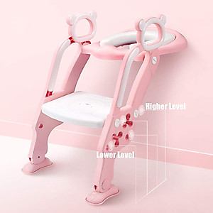 GrowthPic Toddler Toilet Training Seat Ladder with Sturdy Non-Slip Wide Step and Soft Cushion for Girls with Splash Guard(New)