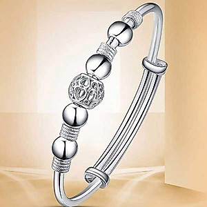 BONYOUN smallwoodi Bangle Bracelet, Hollow Bead Charm Bracelet Bangle Fashion Women Adjustable Party Women's 925 Sterling Similar Silver beads Jewelry for Men for Women Silver
