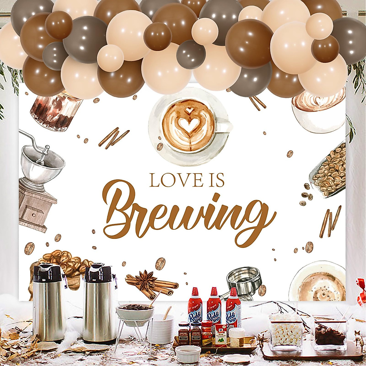 Coffee Bridal Shower Decorations Love is Brewing Backdrop Banner Coffee Balloon Arch Kit Love is Brewing Bridal Shower Decorations Coffee Bar Bachelorette Party Supply for Coffee Lovers Wedding Shower