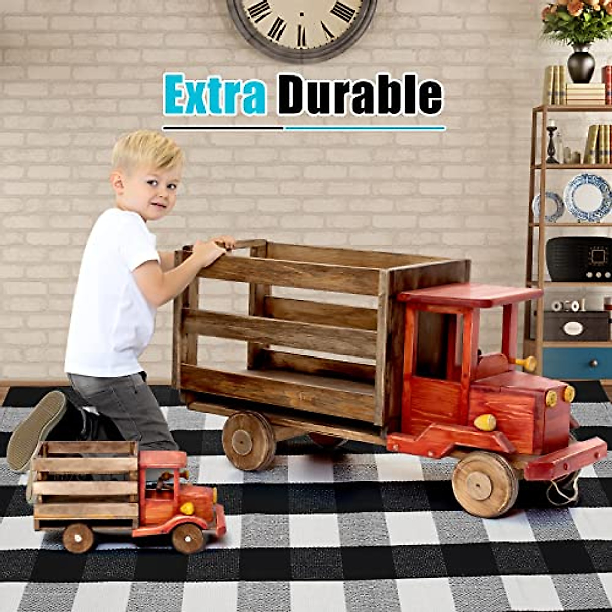 LulusVente Buffalo Plaid Outdoor Rug – 3’x5’ Machine Washable 3.5lbs Hotel Grade Thick Woven Yarn Black White Plaid Checkered Farmhouse Cotton for Indoor/Outdoor Front Porch Runner Layered Doormat