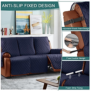 Ruaozz 1-Piece Waterproof Recliner Sofa Cover 3 Seater Couch Recliner Covers,Dark Blue