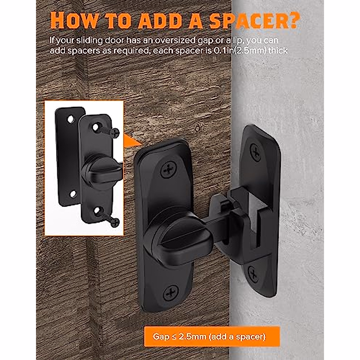 90/180 Degree Barn Door Lock, Small Flip Gate Latches Hardware, Door Security Sliding Door Latch Lock fo Cabinets, Barn Door, Bathroom, Gardenr Doors (Black-1Pc)