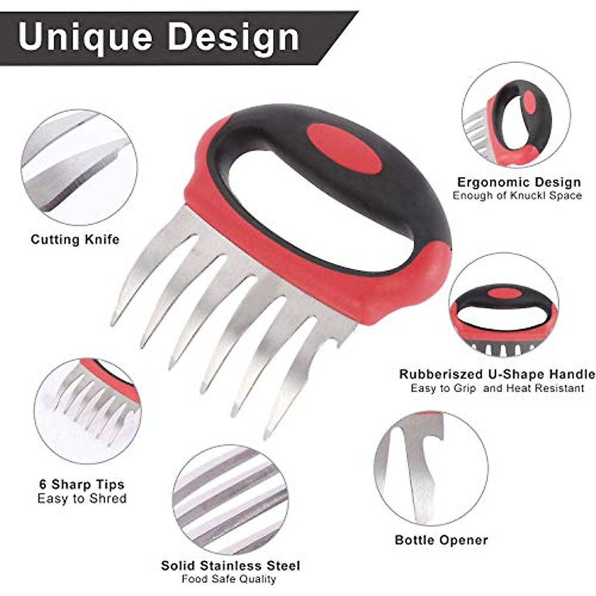 SCN Bear Claws Meat Shredder-BBQ Claws Stainless Steel Fork Set For Shredding Pulling Lifting Pork Chicken Beef With Heat Insulated Handel Set of Two Barbecue Grilling Tool