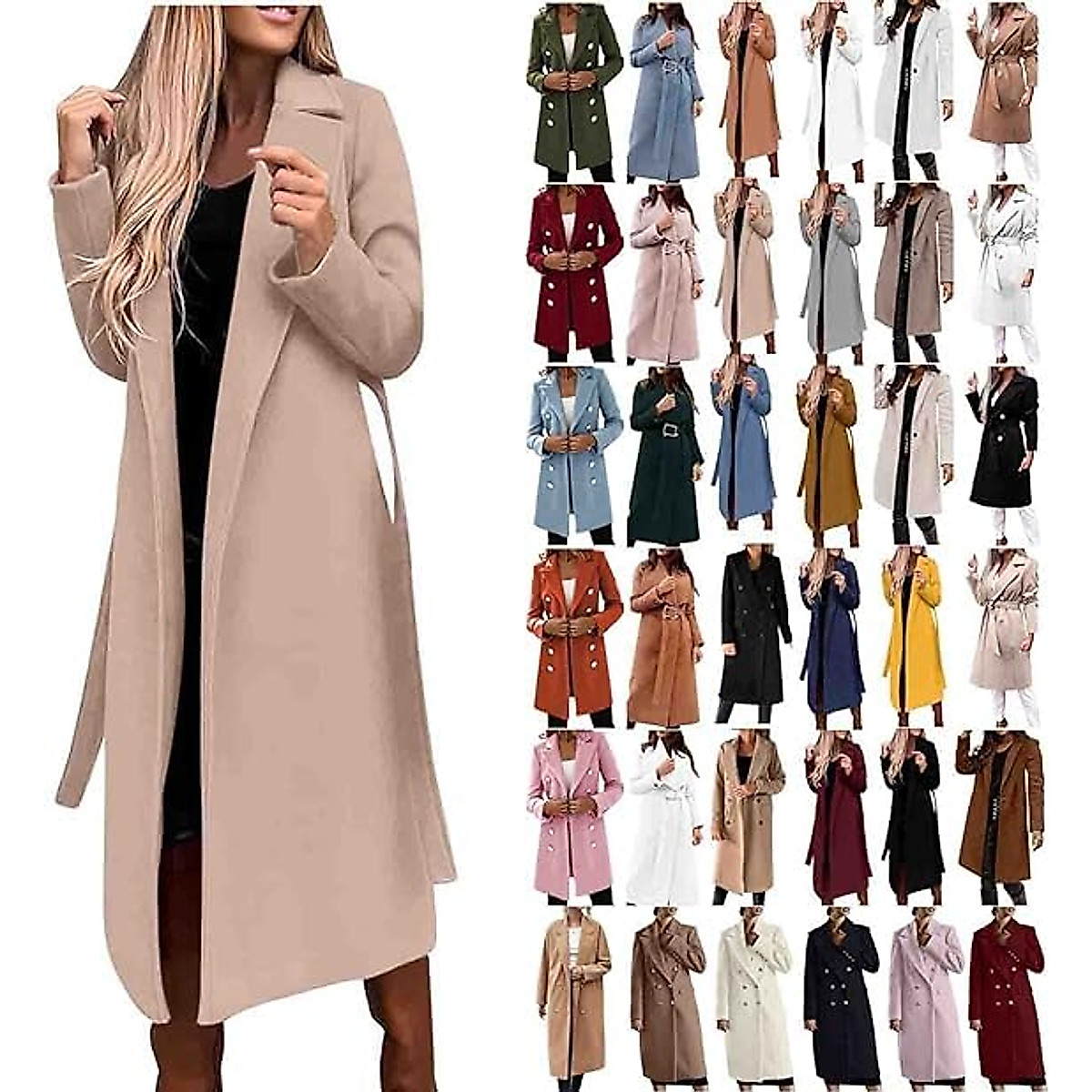 Hvyesh Deals Prime of the Day Today Only Women's Wool Blend Trench Winter Jackets Mid Long Warm Pea Coats Dressy Casual Double Breasted Overcoat with Pockets Sales Today Deals Prime Clearance