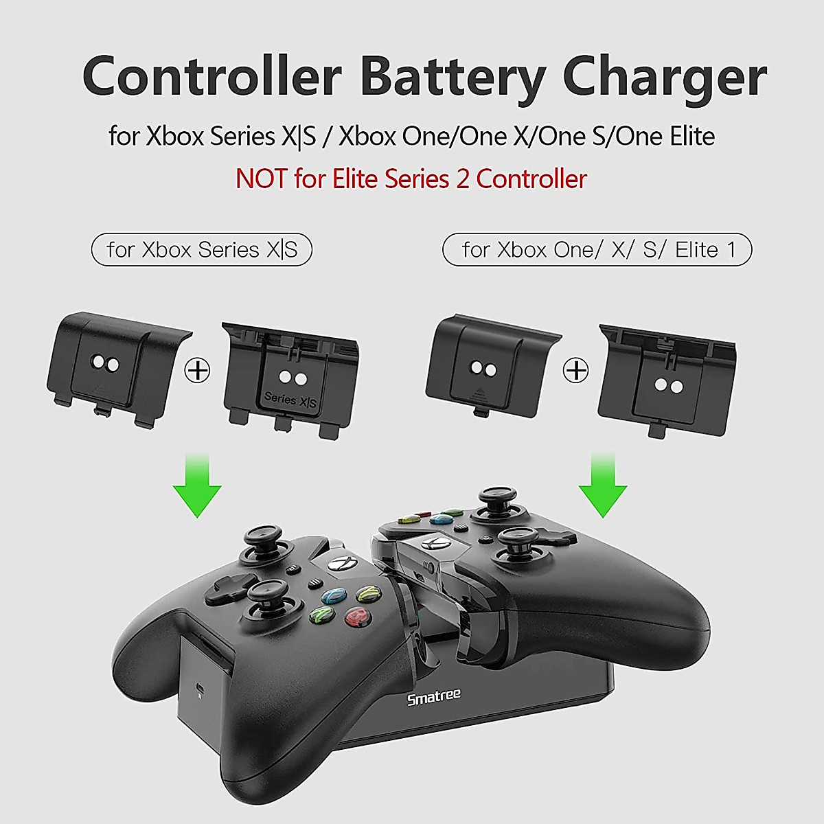 Smatree Controller Charger for Xbox Series X|S, Dual Charging Station for Xbox One/One X/One S/One Elite, Dual Charging Dock with 2x2000mAh Rechargeable Battery(Update Fit Xbox Series X|S)