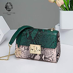 LAORENTOU Shoulder Bags Womens Snake Skin Handbag Purses, Ladies Cow Leather Chain Purse & Crossbody Handbags for Women with Chain Strap (Green)