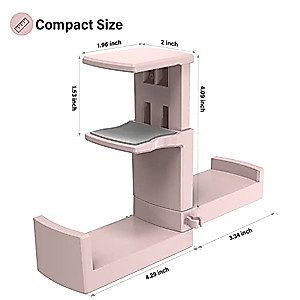 Dual Headphone Stand Holder - EURPMASK 2 in 1 PC Gaming Headset Hooks, 360 Degree Rotating Headphone Hanger with Adjustable Clamp & Cable Clip Organizer, Headset Mount Under Desk Earphone Clamp-Pink