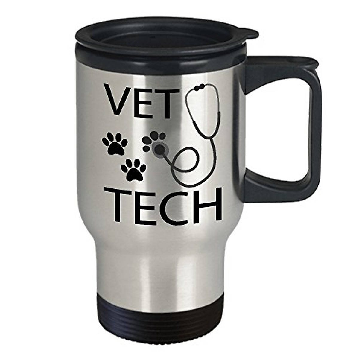 Vet Tech Paws Coffee Travel Mug - Best Vet Tech Ever Appreciation Gift - Vet Med Gifts - Gifts For Veterinary Technician - Thank You Gift For Veterinarian (14 oz)