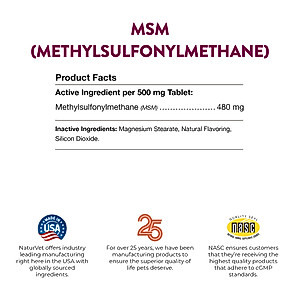 NaturVet Methylsulfonylmethane Joint Support Dog Supplement – Helps Support Healthy Cartilage, Tissue and Joints in Dogs – Includes MSM, Sulfur-Rich Compounds – 250 Ct.