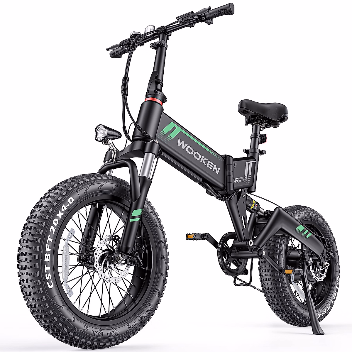 Wooken Electric Bike for Adults, 20''X4.0 Fat Tire Ebike for Adults, (Peak 750W) Foldable Electric Bicycle with 48V 10Ah Battery, 7 Speed, Shock Absorber, 20MPH Ebike for Mountain Beach Snow