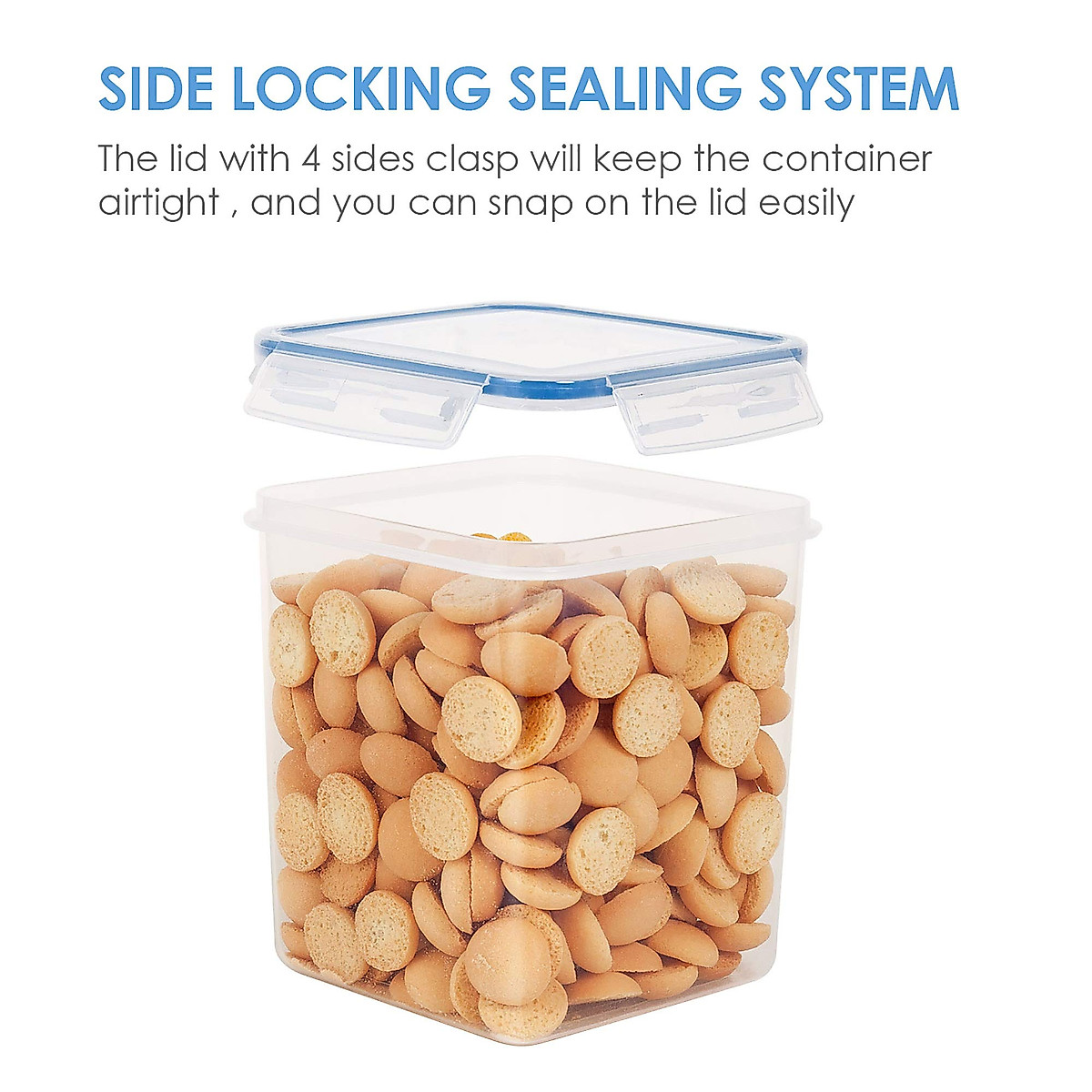 Vtopmart Food Storage Containers 2.5L / 84.5oz, 4 Pieces BPA Free Plastic Airtight Canister for Flour, Sugar, Baking Supplies, with 4 Measuring Cups and 24 Labels, Blue