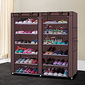Dogdong 6-Row 2-Line 12 Lattices Non-Woven Fabric Shoe Rack Coffee