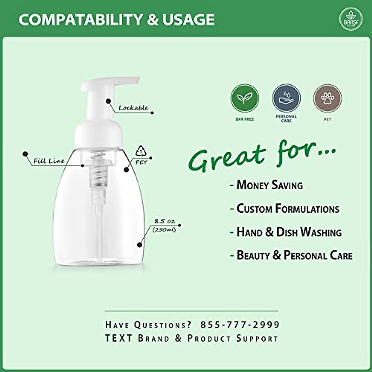 Bar5F Foaming Soap Dispenser Pump Bottle for Dr. Bronner's Castile Liquid Soap 8.5-Ounce Pack of 2