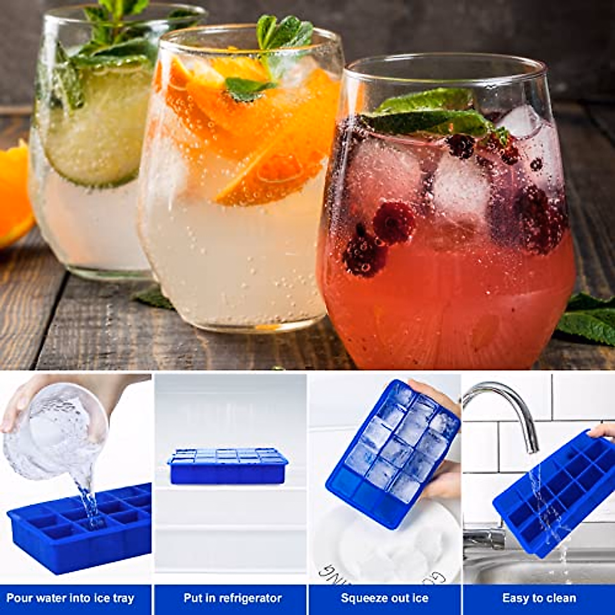 Ozera 2 Pack Silicone Ice Cube Tray, Ice Cube Trays for Freezer, Easy Release Silicone Ice Cube Molds for Whiskey, Cocktail, Chocolate