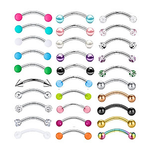 TIANCI FBYJS 30pcs 16G Curved Barbell Eyebrow Rings Piercing Surgical Steel Daith Rook Earring Cartilage Body Jewelry for Women Men 8mm