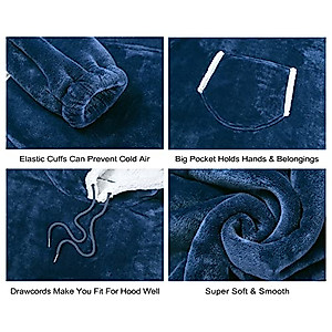 PACIFICTEX Ultra Plush Blanket Hoodie, Wearable Blanket Hoodie, Sherpa Blanket Sweatshirt, Hood with Drawcords, One Size Fits All (Blue)