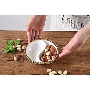 Pampa Bay Titanium-Plated Porcelain Golden Salerno Mini 2-Section Platter, 5.5 x 1.5in