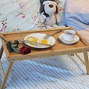 TBGFPO Wooden Folding Laptop Table Breakfast Serving Bed Trays, Adjustable Foldable with Flip Top and Legs Computer Desk Stand