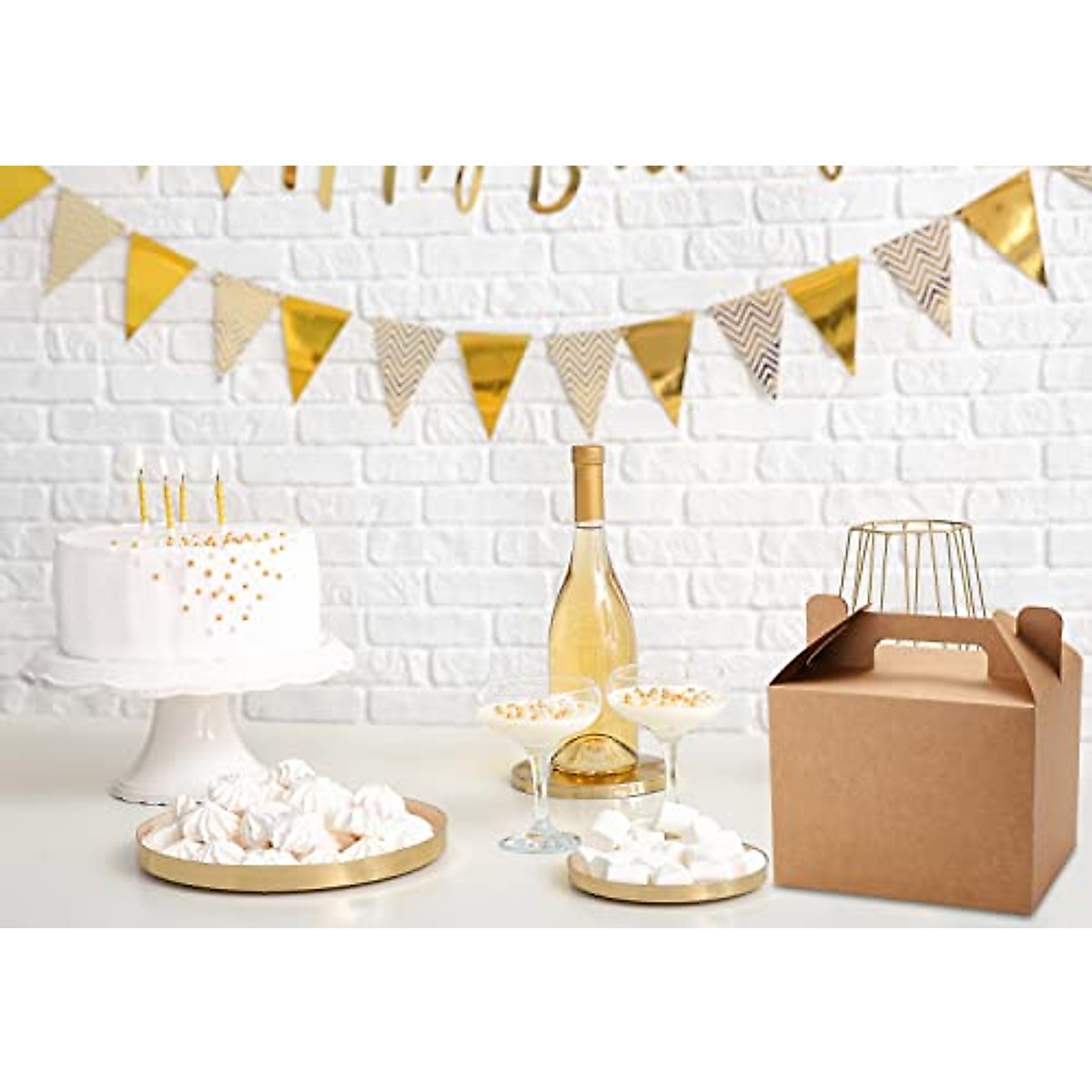 12 Pack Brown Treat Boxes, Kraft Paper Party Favor Boxes Gable Boxes Gift Boxes for Kids' Birthday Party, Wedding, Baby Shower, with Tag 7 x 5.5 x 5.5 Inches