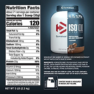 Dymatize ISO100 Hydrolyzed Protein Powder, 100% Whey Isolate Protein, 25g of Protein, 5.5g BCAAs, Gluten Free, Fast Absorbing, Easy Digesting, Gourmet Chocolate, 5 Pound