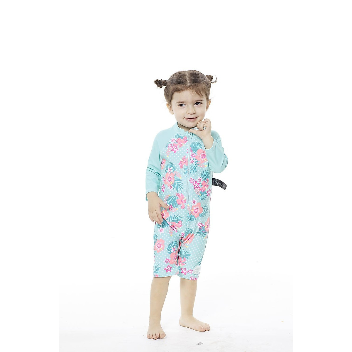 BONVERANO Baby Toddler Girls One Piece Swimsuit UPF 50+ Sun Protection Long Sleeve Zipper (Green, 3-6 Months)