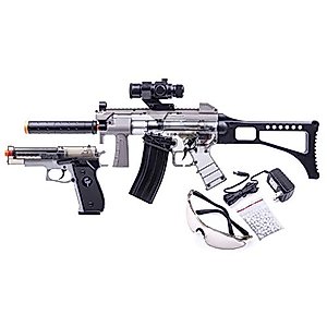 Game Face GFRPKTGS Ghost Affliction Full-Auto Airsoft Rifle And Spring-Powered Pistol Kit, Grey/Smoke