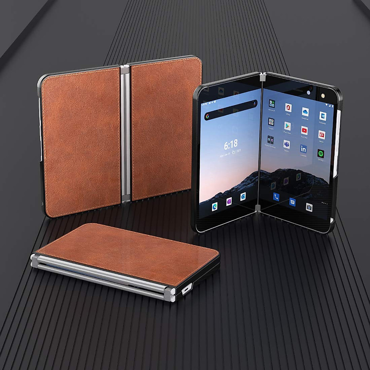 Feitenn Leather Slim Case for Microsoft Surface Duo Case 2020, Lightweight Folio Thin PU Leather Cover Durable Protective Bumper Shockproof Defender Shell for Microsoft Surface Duo 8.1" 2020 - Brown