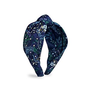 RIFLE PAPER CO. Peacock Embellished Headband, Knotted Fabric Bright Floral Pattern, Design Printed Over Structured Band, Full Polyester on Durable Plastic 1 Count (HAH018)