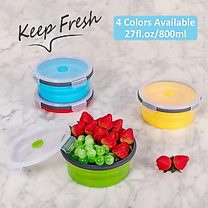 Collapsible Food Storage Containers with Lid, Bundle of 3 Sizes, 12 Pack, Kitchen Stacking Silicone Collapsible Meal Prep Container Set for Leftover, Microwave Freezer Dishwasher Safe, 4 Colors