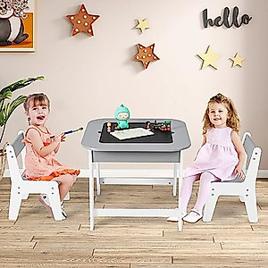 INFANS Kids Table and Chair Set, 3 in 1 Wooden Activity Table with Removable Tabletop, Blackboard and Whiteboard for Toddlers Arts Crafts Drawing Reading Playing, Playroom Nursery