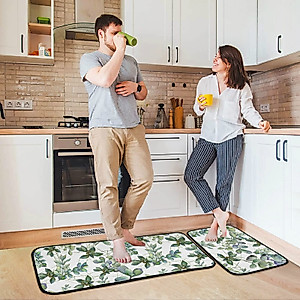 Green Kitchen Rugs Kitchen Mat Green Eucalyptus Anti Fatigue Mat Set of 2 Pieces Leaves Non Slip Entry Floor Carpet Door Mat Runner 20"x28"+20"x47" 20"x28"+20"x47"