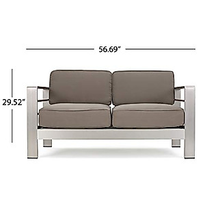 Christopher Knight Home Cape Coral Outdoor Chat Set with Fire Table, 5-Pcs Set, Khaki / Dark Grey