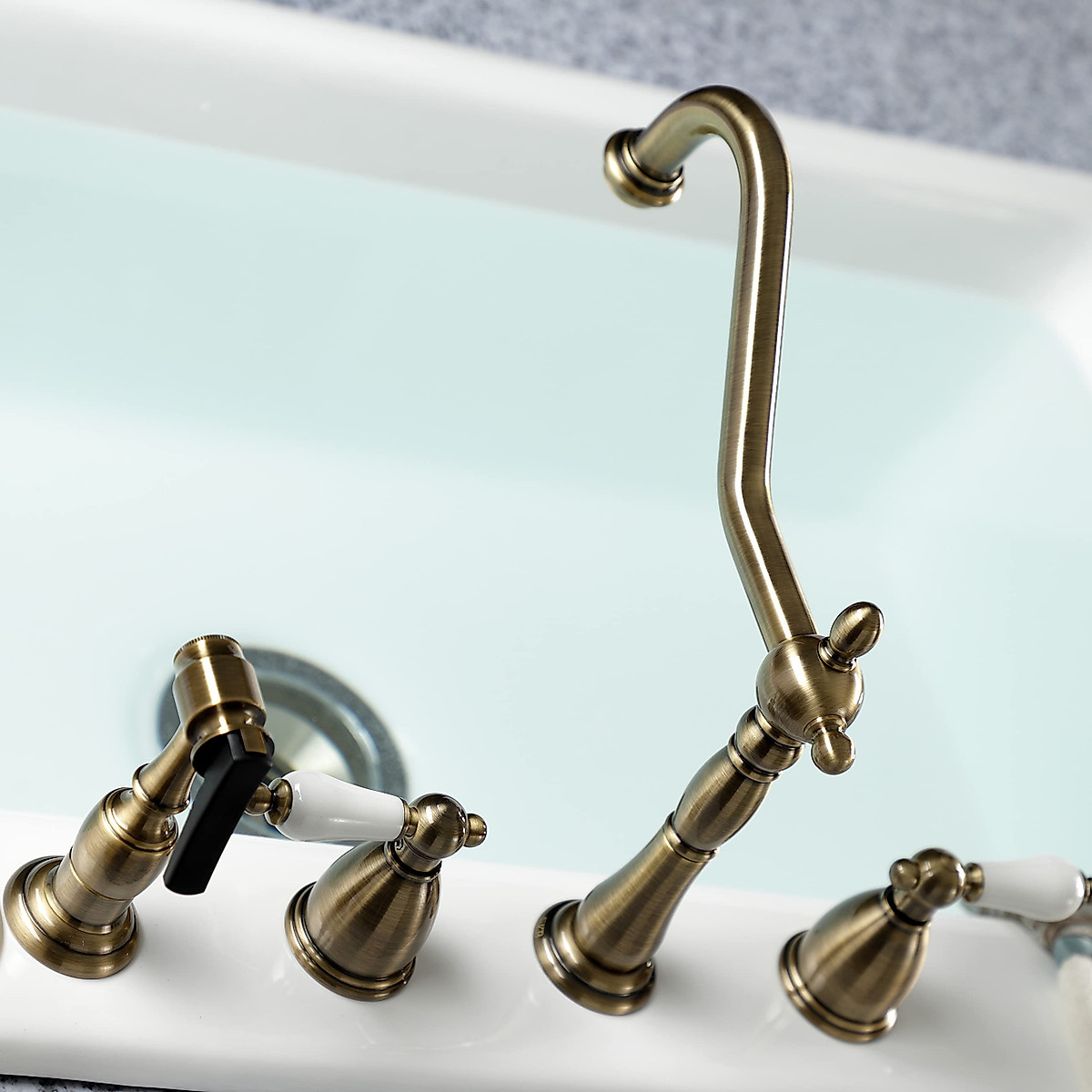 Kingston Brass KB1793PLBS Widespread Kitchen Faucet, Antique Brass