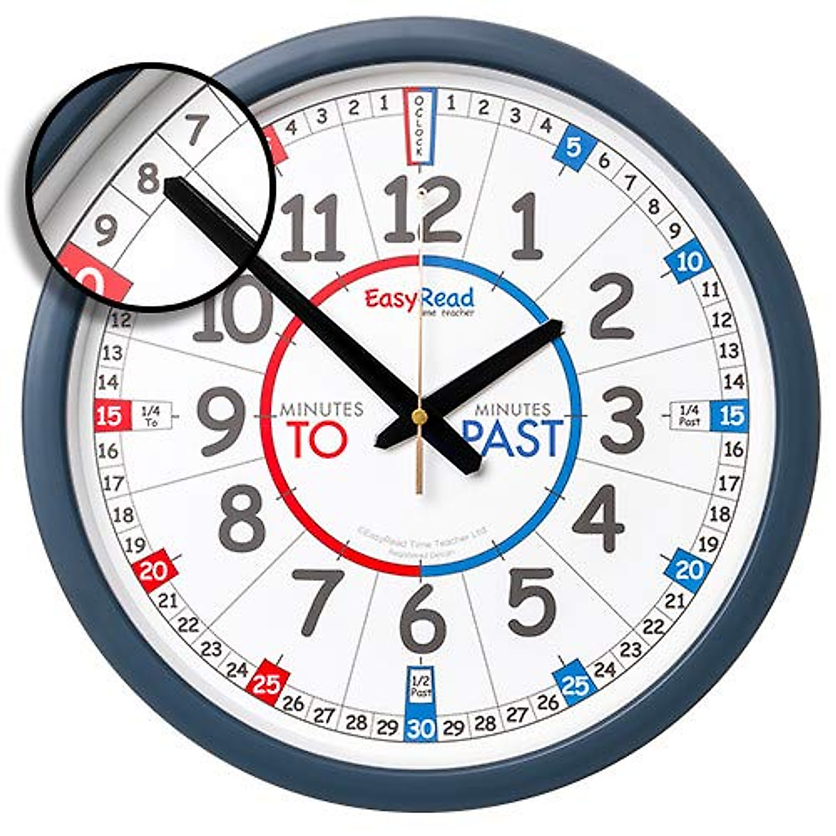 ertt Teaching Wall Clock - Learn The Time Wall Clock - Kids Analog Clock for Classroom, Playroom, Bedroom, Educational Room Decor - School Clock for Kids with Red Blue Face (35cm)