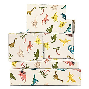 CENTRAL 23 Dinosaur Wrapping Paper for Kids - 6 Sheets of Gift Wrap and Tags - Dino and Palm Trees - Boys Birthday Gifts - Girls Birthday Wrapping Paper - Baby Shower - Recyclable - with Stickers