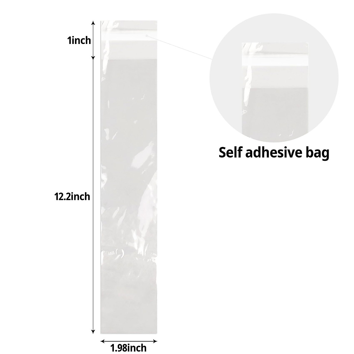 100 Pcs Cellophane Bags, 2x12 Inches Self Sealing Treats Bags, Pretzels Individual Bags, Clear Cellophane Bags for Pretzel Rods Candies Snacks Cookies