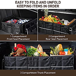 HIRALIY 4 in 1 Car Trunk Storage Organizer, Multi Compartment Collapsible Trunk Storage Box with Leakproof Insulated Bag for Car Truck SUV