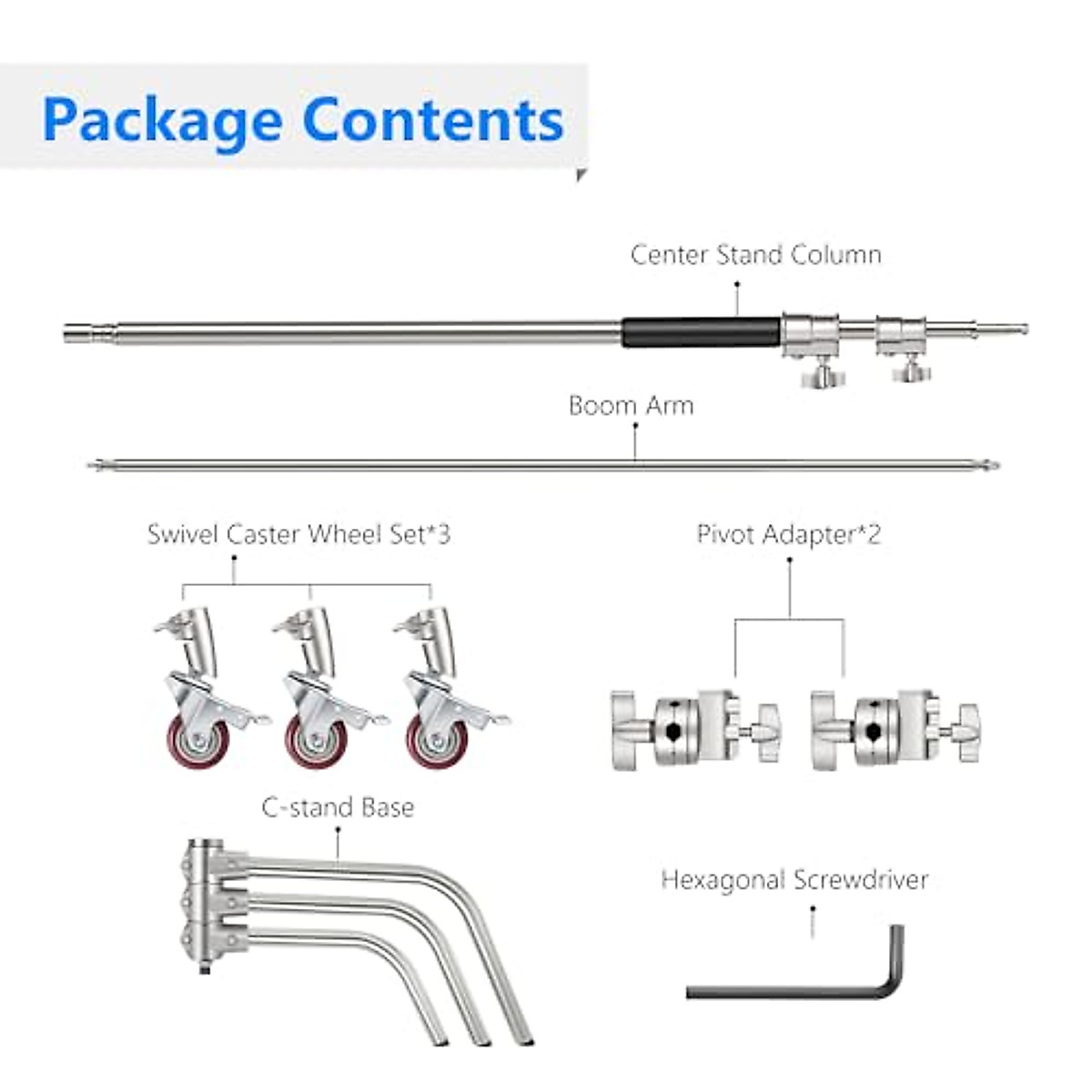 NEEWER Pro 100% Metal C Stand Light Stand with Wheels, Max. Height 10.8ft/330cm Adjustable Reflector Stand with 4ft/120cm Boom Arm & 3 Pulleys for Photo Studio Video Reflector, Monolight, etc