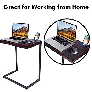 Sofia + Sam Sofa Table TV Tray with Tablet and Phone Slots - Work from Home - Laptop Stand for Couch Bed - Metal Legs - Console Lapdesk - Breakfast Eating Food - Coloring Computer Crafts - Lap Desk