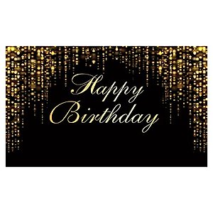 Funnytree 59" x 35" Happy Birthday Party Backdrop Black and Gold Glitter Bokeh Sequin Spots Photography Background Golden Sparkle Shining Dots Baby Abstract Milestone Banner Cake Table Decor Photo