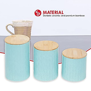 Home Basics Wave 3 Piece Ceramic Canister Set With Bamboo Tops, Turquoise