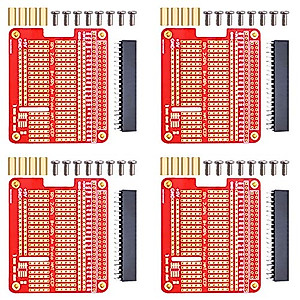 GeeekPi 4X Prototype Breakout DIY Breadboard PCB Shield Board Kit for Raspberry Pi 4 3 2 B+ A+ (Red)
