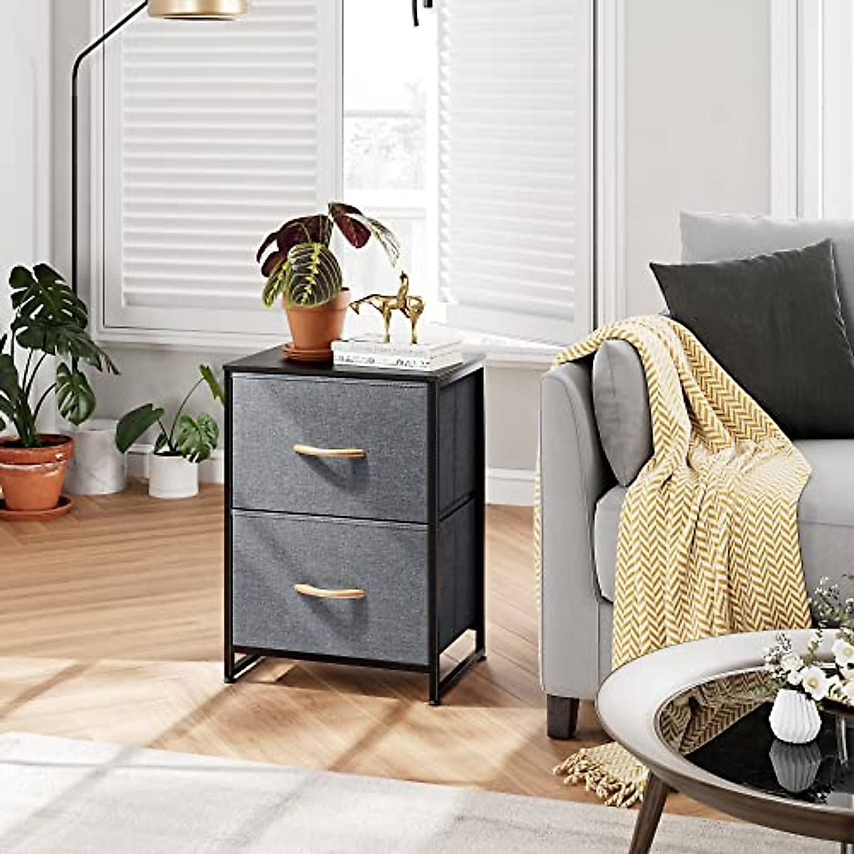 Nicehill Nightstand for Bedroom with Drawers, Small Dresser, Bedside Furniture, Night Stand End Table with Storage Drawers for Bedroom, Dark Grey