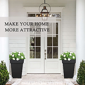 kubvici 20 Inch Tall Planters for Outdoor Indoor Plants, Set of 2 Large Plastic Plant Pots Flower Pot Outdoor Planter for Front Porch Door Balcony Deck with Drainage, with Removable Wheel, Black 20"