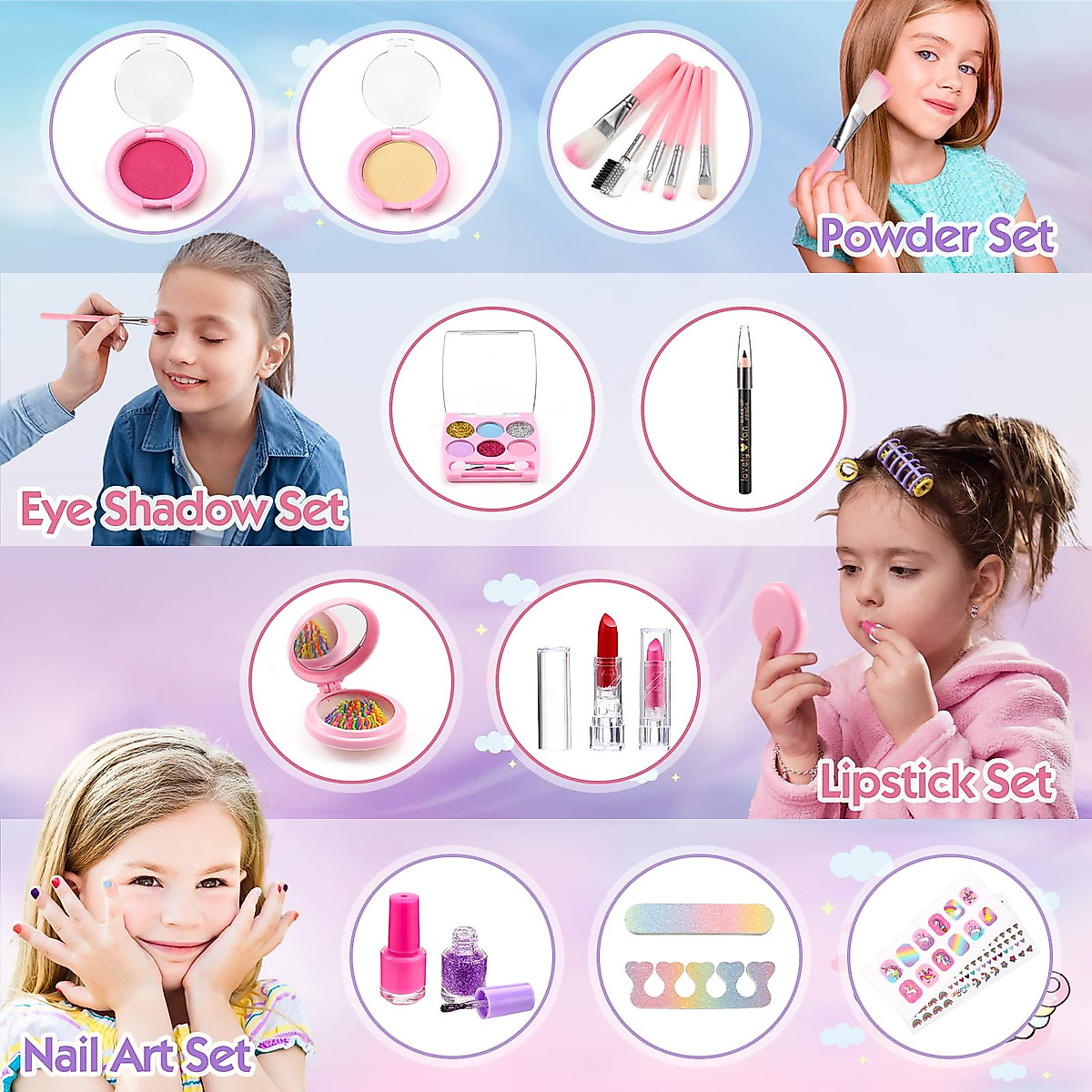 HOLYBELLE Kids Pretend Play Makeup Kit for Girl Toys,Washable Girls Makeup Kit for Kids with Unicorn Bag,Make Up Kit for Toddler Princess Christmas Birthday Gifts for Girls Age 3 4 5 6 7 8 9 10 11 12