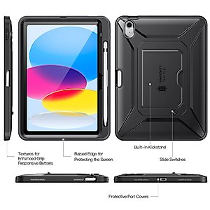 ZtotopCases Case for iPad 10th Generation 10.9" 2022, Dual Layer Shockproof Protective Cover with Built-in Screen Protector & Kickstand for New iPad 10.9 Inch/10th Tablet Case 2022, Black